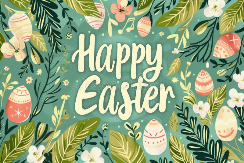Happy Easter Amidst a Delicate Dance of Hand-painted Florals. Stock ...