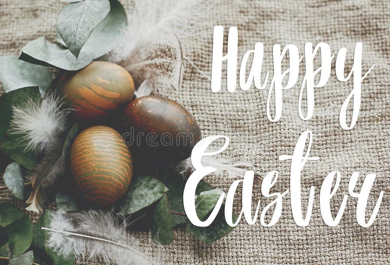 Happy Easter Text. Easter Greetings Card. Stylish Easter Eggs with ...