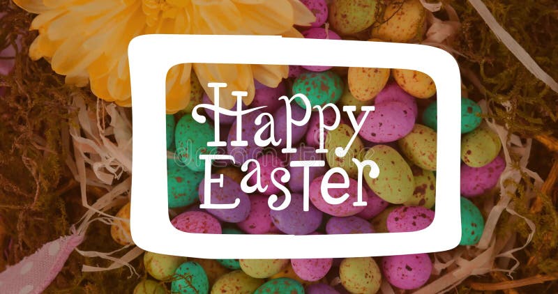 Happy Easter Text Image Over Colorful Speckled Eggs Background Stock ...