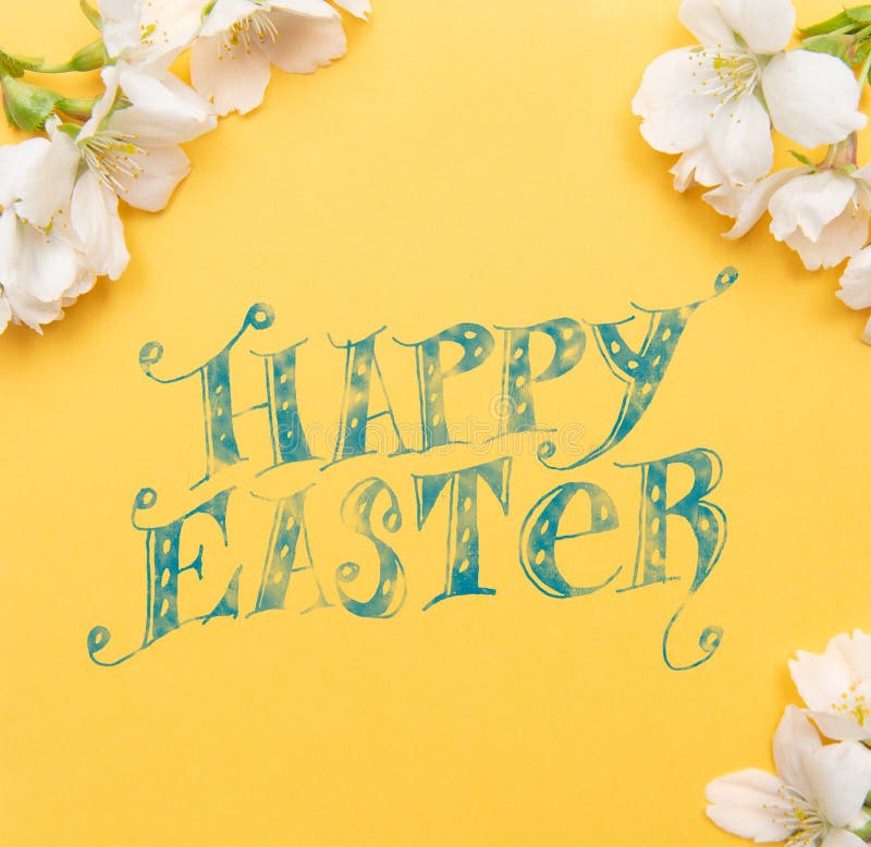 Happy Easter Text with Floral Design Stock Image - Image of happy ...