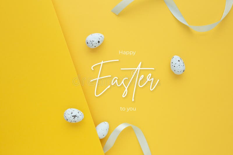 HAPPY EASTER Text on a Yellow Festive Background with Ribbons and ...
