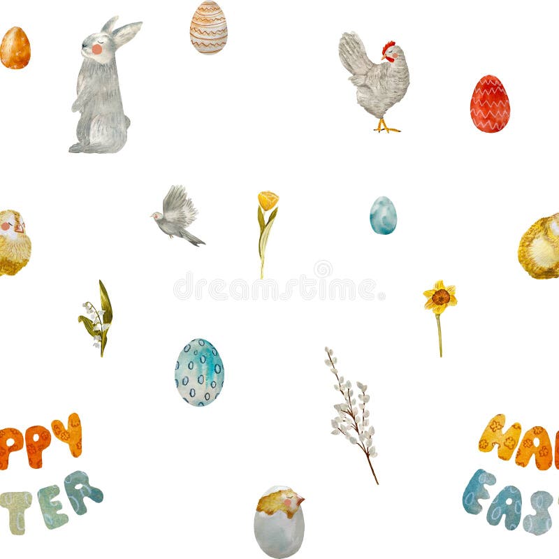 Happy Easter Title Rabbit Egg Watercolor Pattern Stock Illustration ...