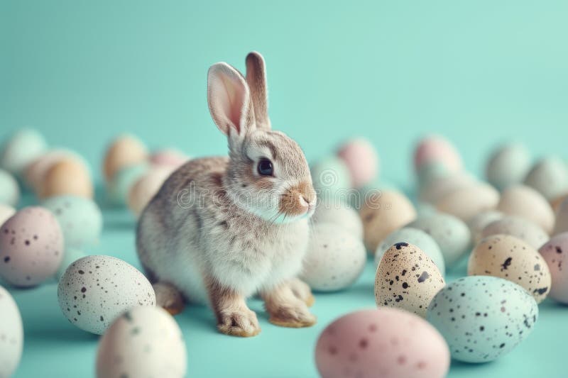 Happy Easter Tradition Eggs Egg Basket. White Plush Creature Bunny ...