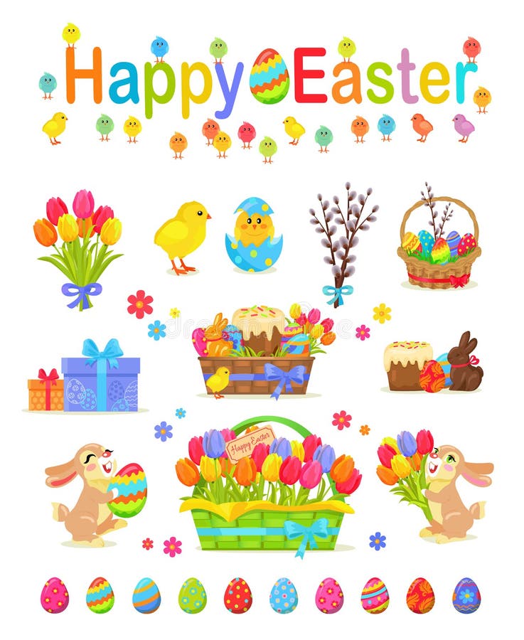 Happy Easter Traditional Elements Concept Poster Stock Vector ...