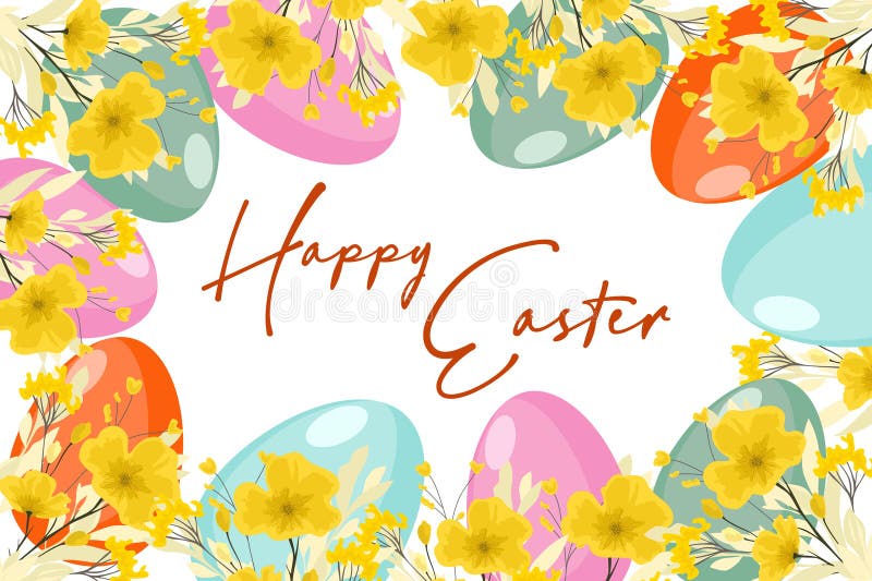 Happy Easter. Trendy Easter Design with Flowers and Easter Eggs Stock ...