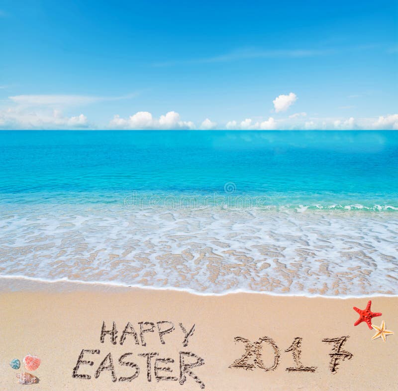 Happy Easter 2017 on a Tropical Beach Under Clouds Stock Image - Image ...