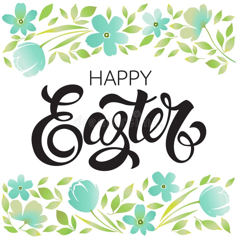 Happy Easter Typography Background with Wreath and Calligraphy Greeting ...