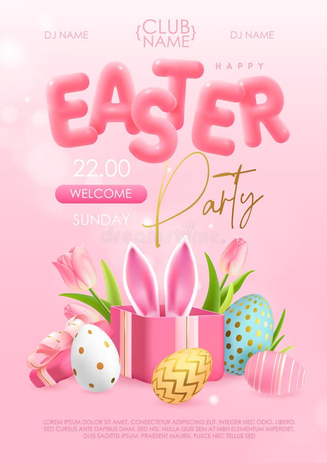 Happy Easter Typography Party Poster with Colorful Easter Eggs, Open ...