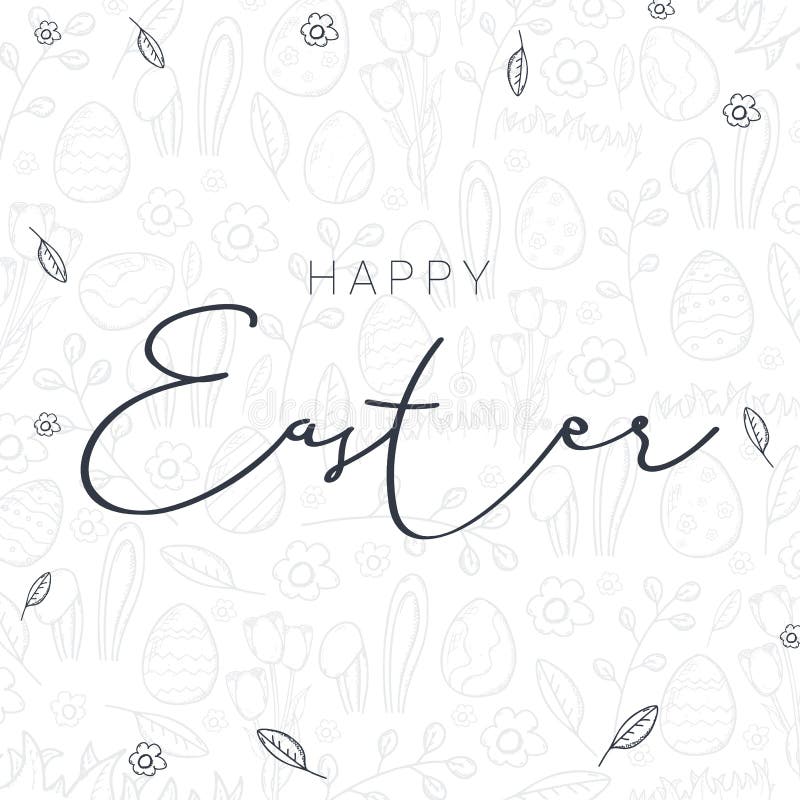Happy Easter Typography Poster on the Hand-draw Doodle Backgrounds ...