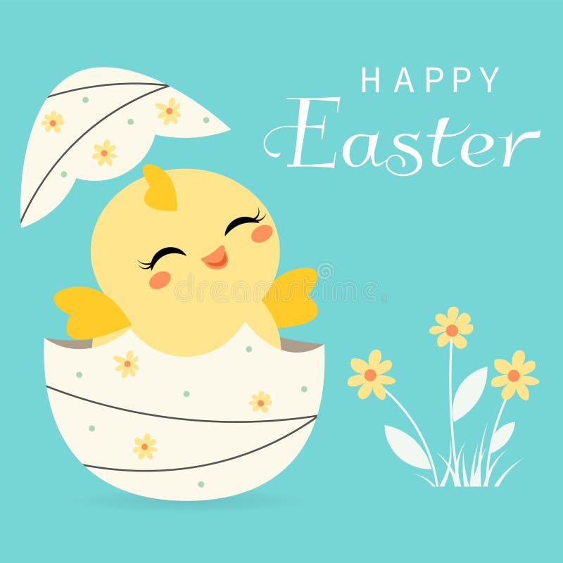 Happy Easter Vector Card. Cute Little Chicken in a Shell. Spring Card ...