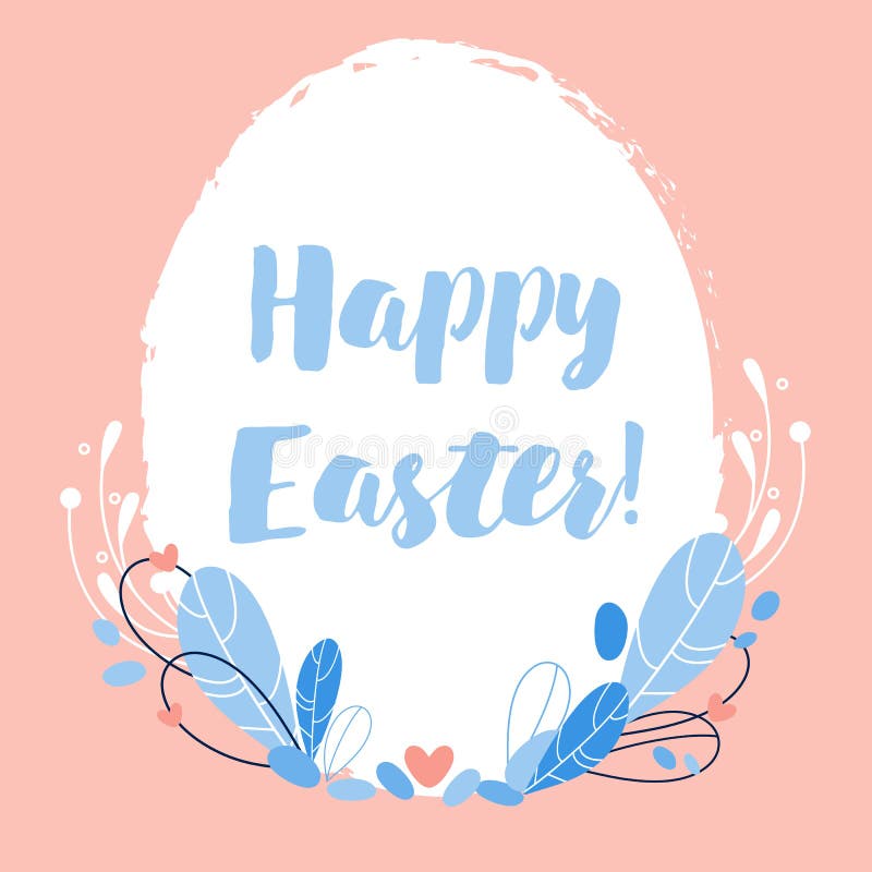Happy Easter Vector Card. Happy Easter Headline with Flowers and Leaves ...