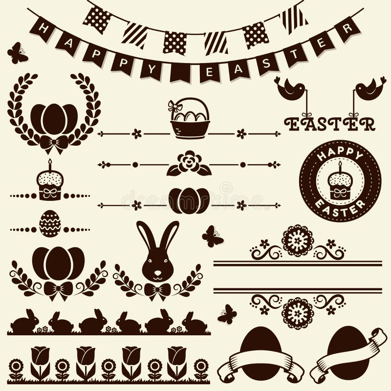 Happy Easter! Retro Design Elements. Vector Set. Stock Vector - Illustration of collection ...