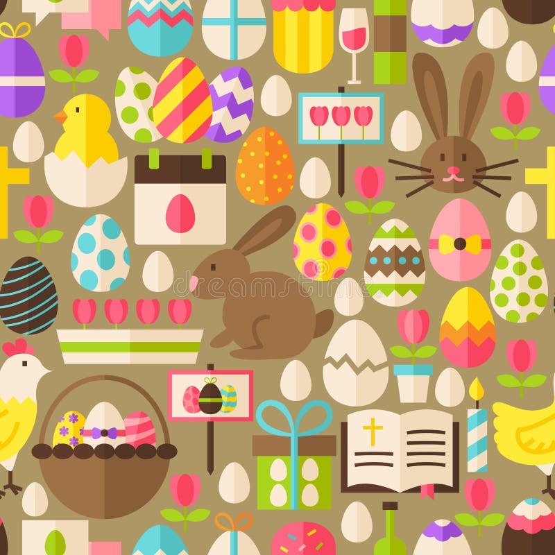 Happy Easter Vector Flat Design Brown Seamless Pattern Stock Vector ...