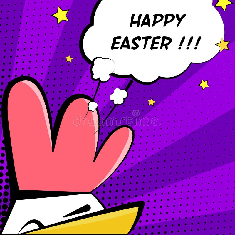 Happy Easter Vector Illustration with and Text Cloud. Comics Style Stock Vector - Illustration ...