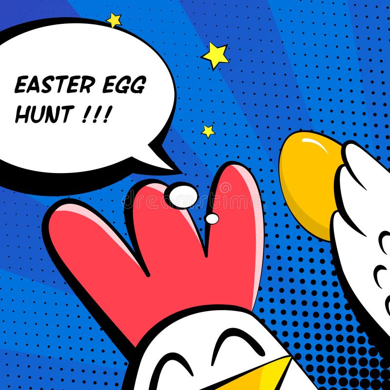 Happy Easter Vector Illustration with Rooster, Egg and Text Cloud ...