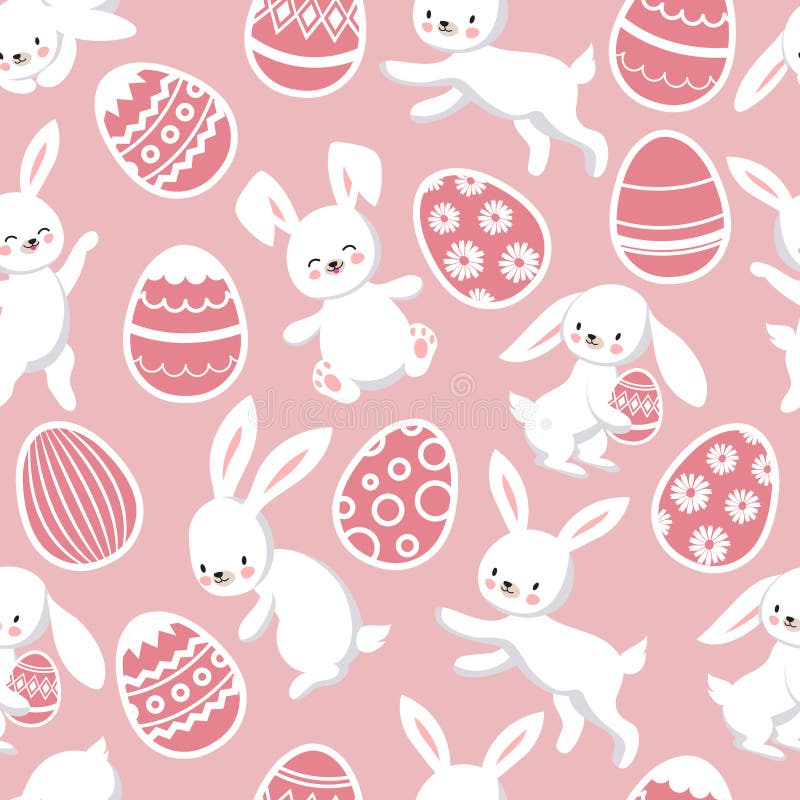 Seamless Pattern with EASTER EGGS, Flowers, Leafs, Chick. Hand-drawn ...