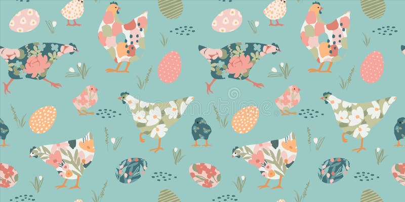Happy Easter. Vector Seamless Pattern with Abstract Chickens Stock Vector - Illustration of ...