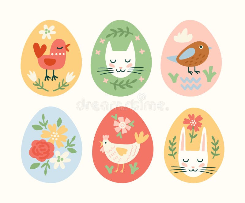 Happy Easter. Vector Set of Easter Eggs with Holiday Symbols Stock ...