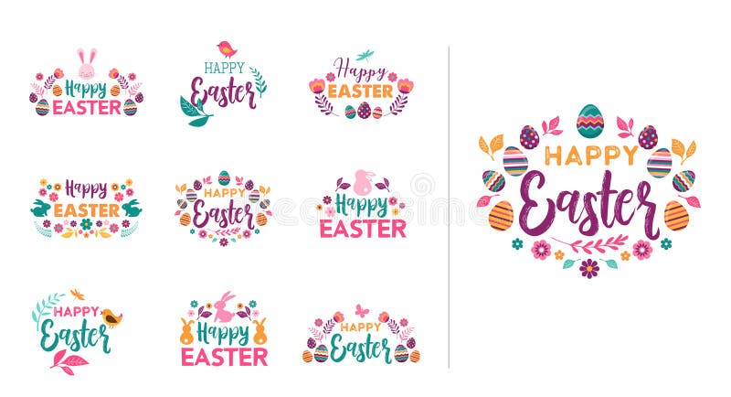 Happy Easter, Vector Symbols, Logo, Badges and Lettering Design Stock ...