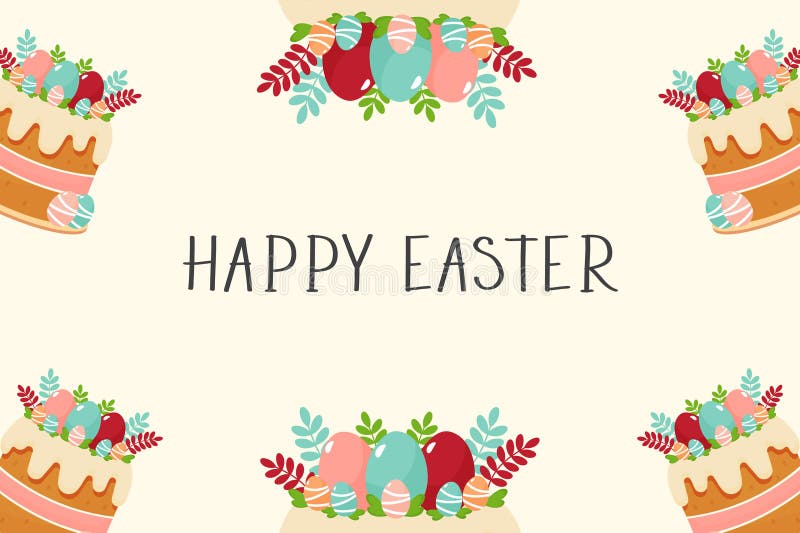 Happy Easter Wallpaper Design with Easter Cake Flat Illustration Stock ...