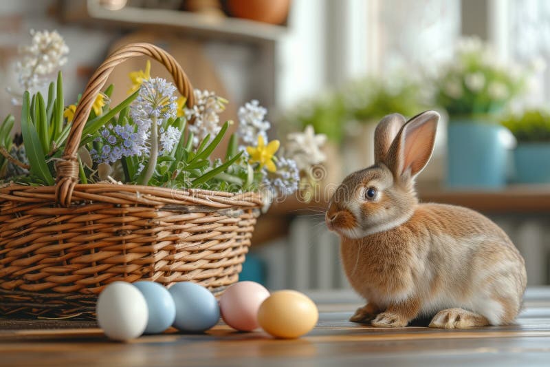 Happy Easter Whimsical Eggs Basket Basket. White Script Bunny Easter ...