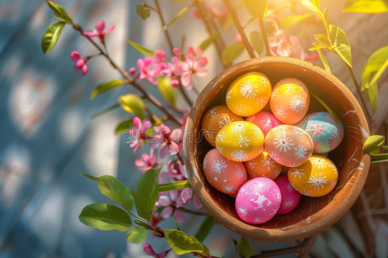 Happy Easter Whimsical Eggs Easter Parade Basket. White Egg Rolling ...