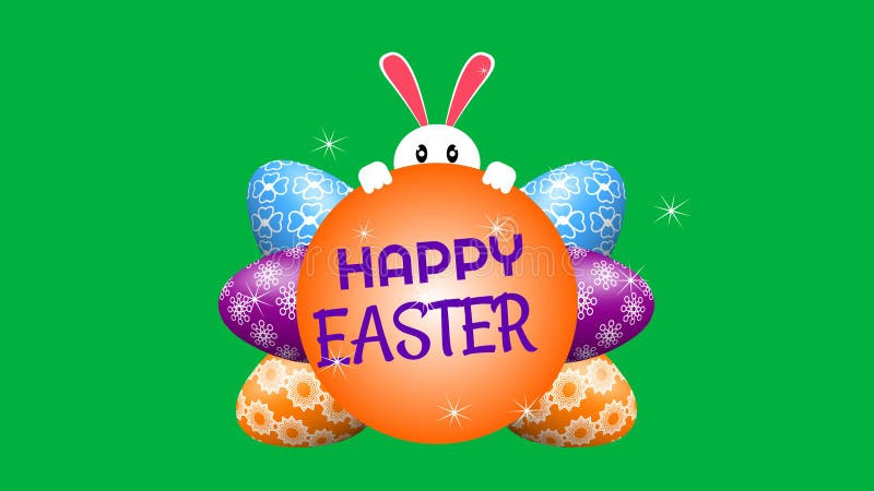 Happy Easter White Word with Cute Bunny on Green Screen Stock ...