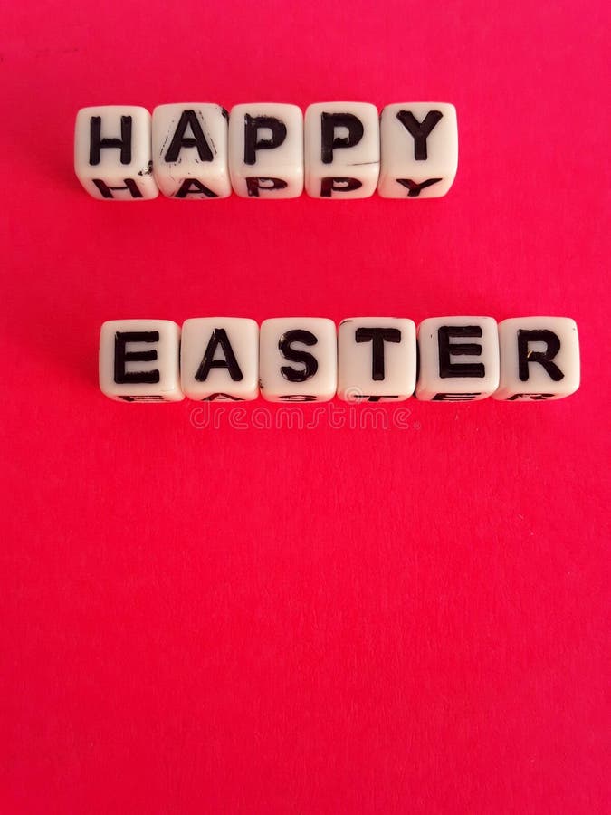 Happy Easter Words Letters on White Blocks on a Red Background Stock ...
