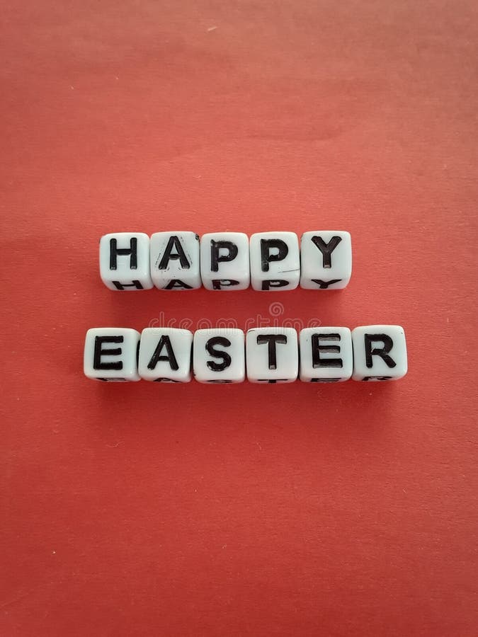 Happy Easter Words Letters on White Blocks on a Red Background Stock ...