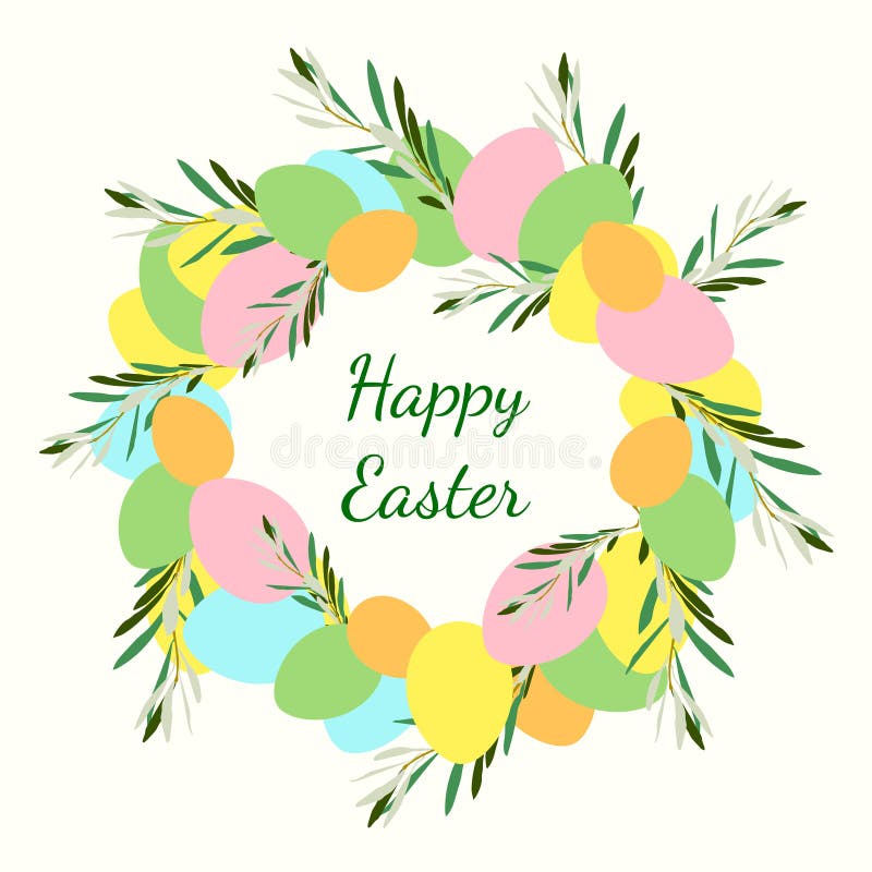 Happy Easter. Easter Wreath with Eggs and Floral Element in Circle ...