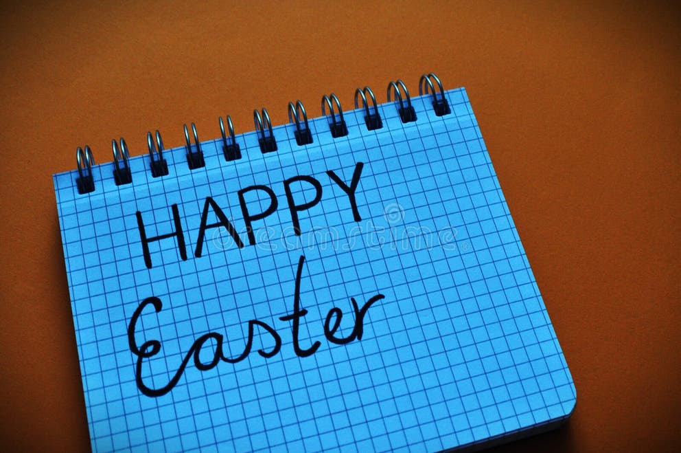Happy Easter Write on Orange Background Stock Photo - Image of blue ...