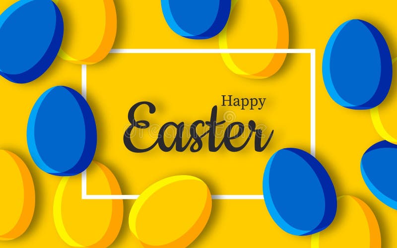 Happy Easter. Stylish Horizontal Postcard with Yellow and Blue Eggs in ...