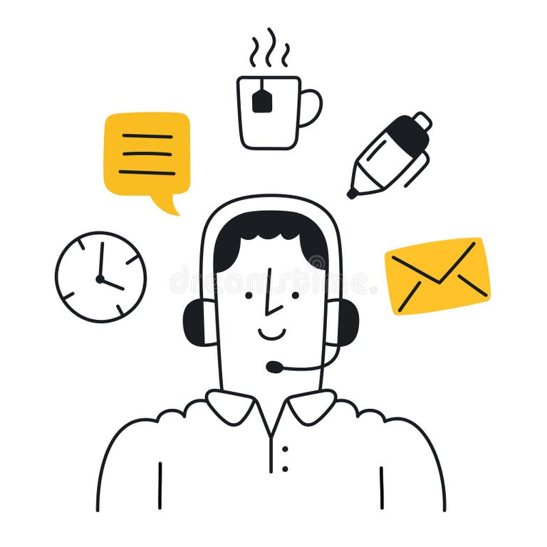 Happy Efficient Virtual Assistant at Work - Doodle Style with an ...