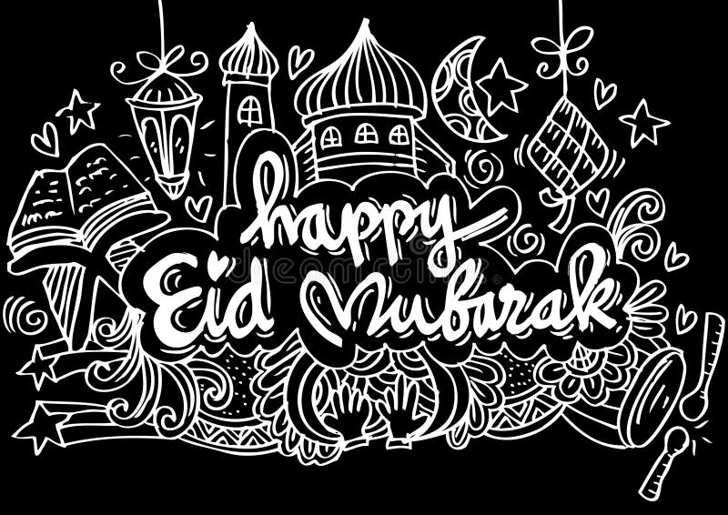 Happy eid mubarak stock vector. Illustration of doodle - 92227893
