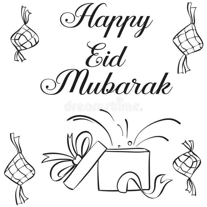 Happy Eid Mubarak Hand Draw Stock Vector - Illustration of mosque ...