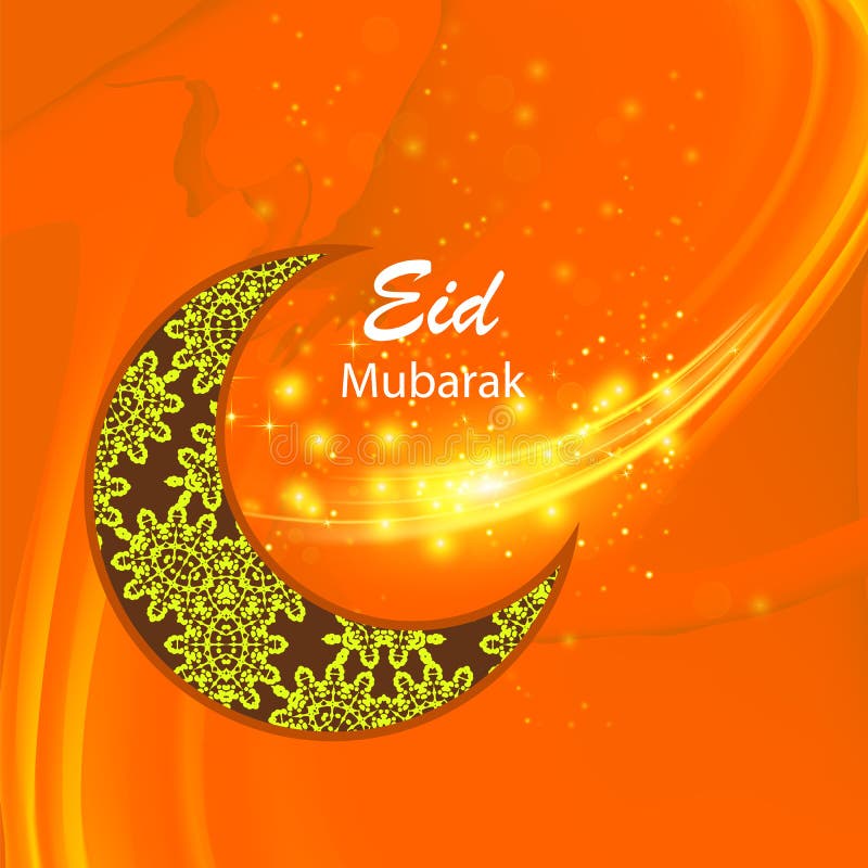 Happy Eid Mubarak Islamic Design on Orange Sky Background Stock Vector ...