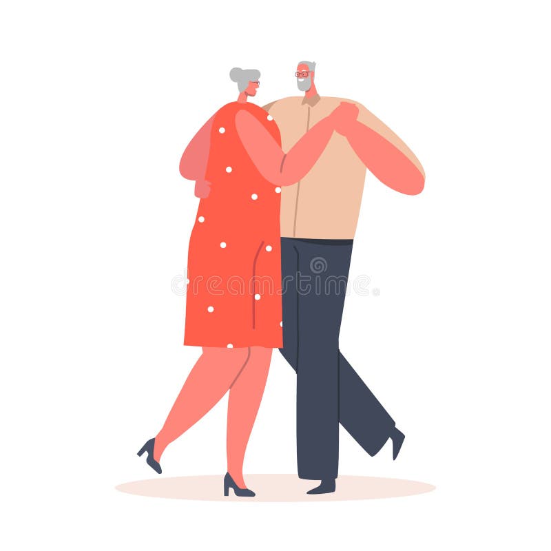 Happy Elderly Male And Female Characters Dance Loving Aged Couple