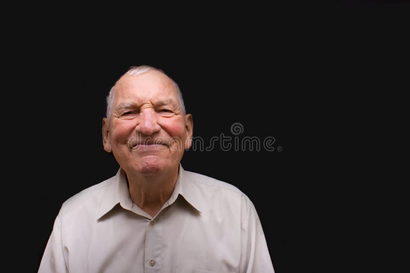The Happy Elderly Man On Black Background Stock Photo - Image of ...