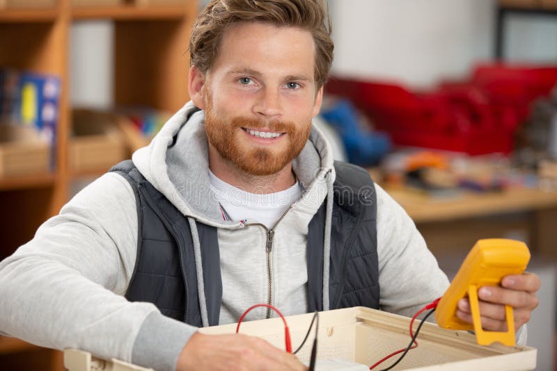 Happy Electrician Engineer Worker Stock Photo - Image of power ...