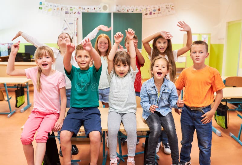 Happy Elementary Students Enjoying in Class Stock Photo - Image of ...