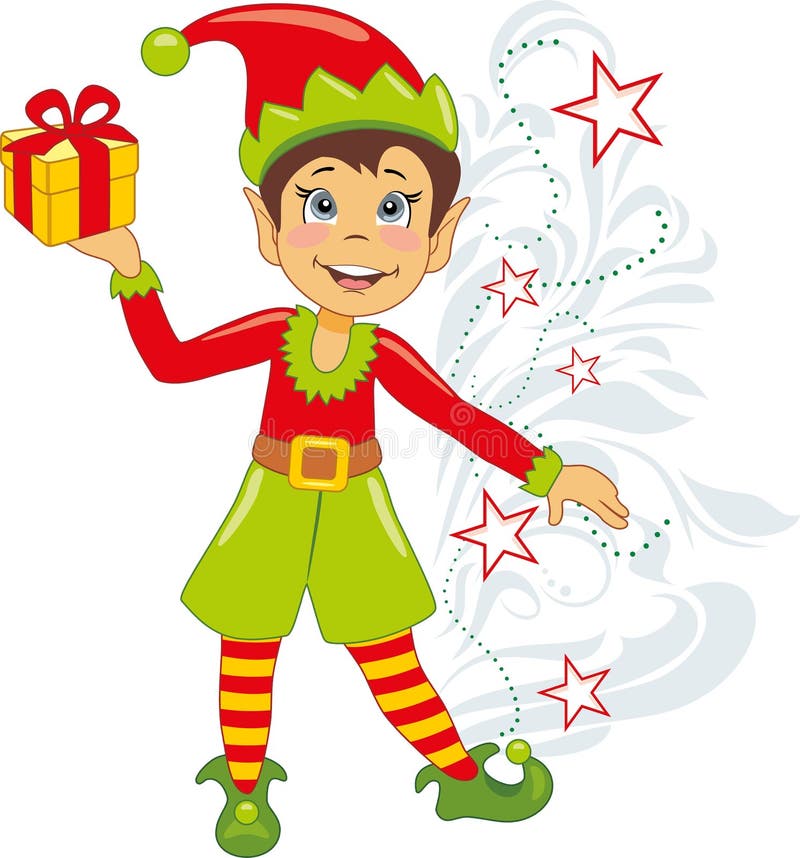 Happy Elf with a Gift Isolated on White Stock Vector - Illustration of ...