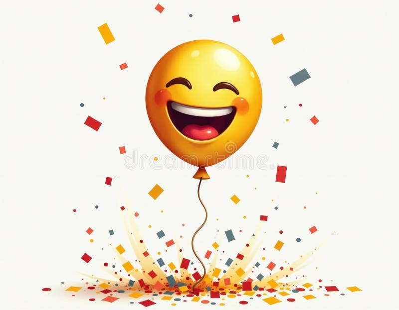 Happy Emoji Balloon with Confetti Burst Stock Illustration ...