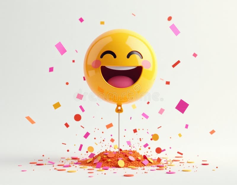 Happy Emoji Balloon with Confetti Stock Illustration - Illustration of ...