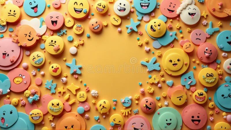 Happy Emoji Sphere among Abstract Glowing Particles Stock Illustration ...