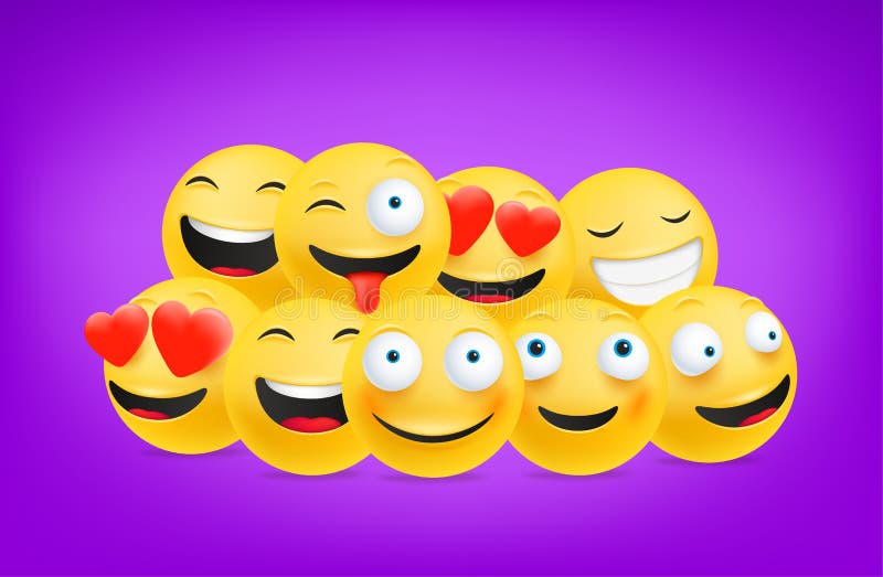 Happy Emojis Crowd Concept. Smiling and Laughing Emoji Stock Vector ...