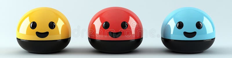 Happy Emojis Yellow Red Blue Smiley Faces 3D Render Stock Illustration ...