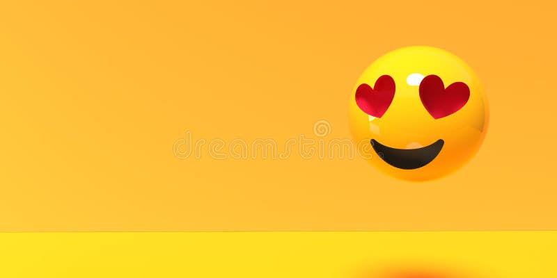 Happy Emoticon with Red Heart Eyes - 3D Render Stock Illustration ...