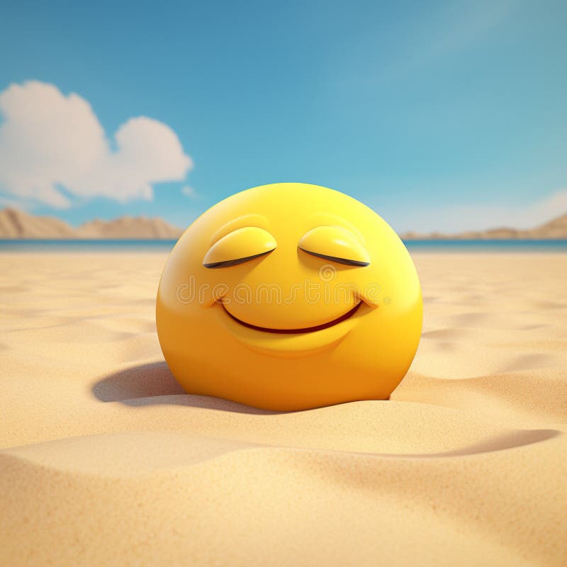 Happy Emoticon Resting at Beach. Stock Illustration - Illustration of ...