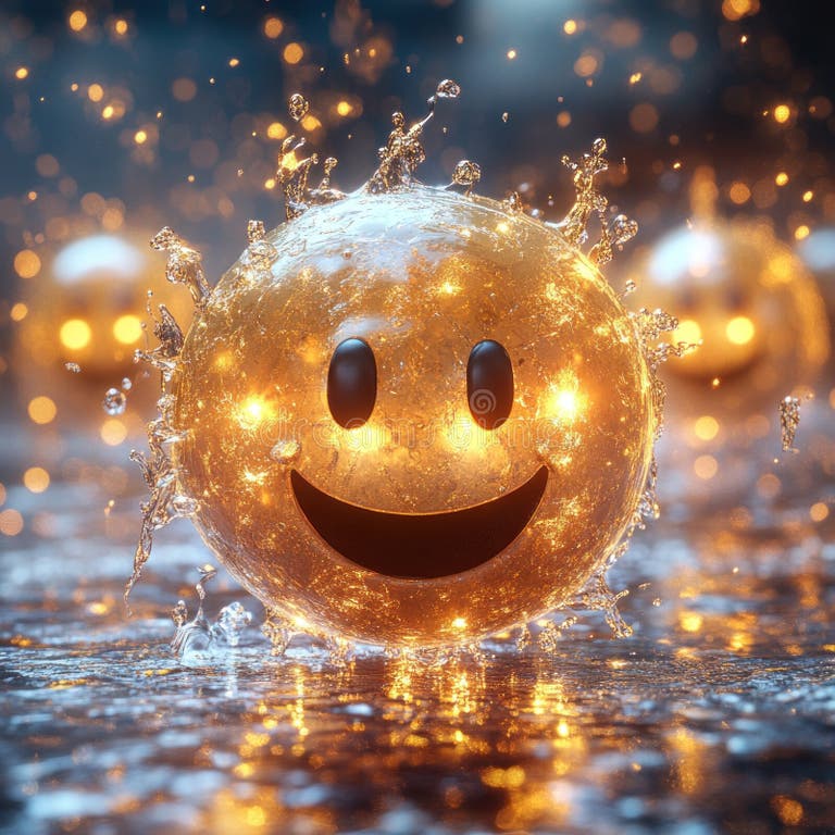 Golden Emoji Sphere with Water Splash Stock Illustration - Illustration ...