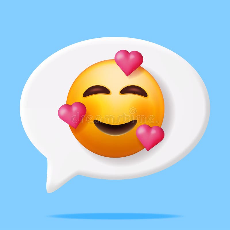 Happy Emoticon with Three Hearts in Speech Bubble Stock Vector ... Happy Emoticon with Three Hearts in Speech Bubble Stock Vector ...